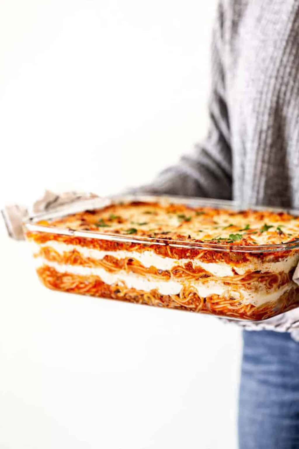 Baked Spaghetti Recipe with Layers - Grandbaby Cakes