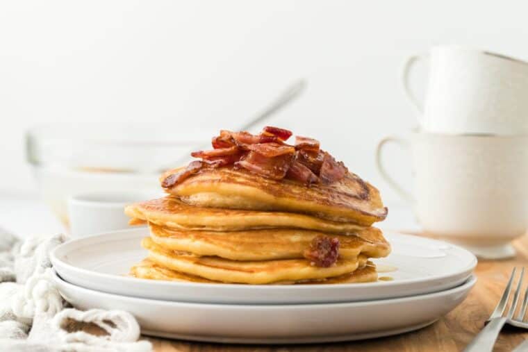 Brown Sugar Pancakes with Maple Bacon Syrup - Grandbaby Cakes