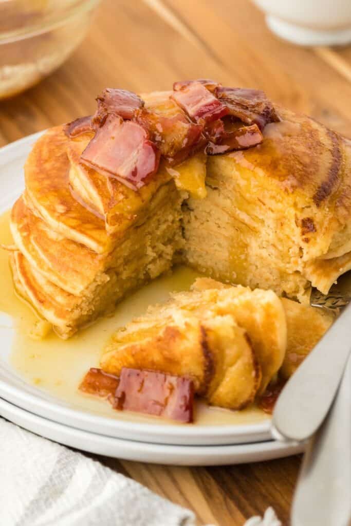 Brown Sugar Pancakes with Maple Bacon Syrup - Grandbaby Cakes